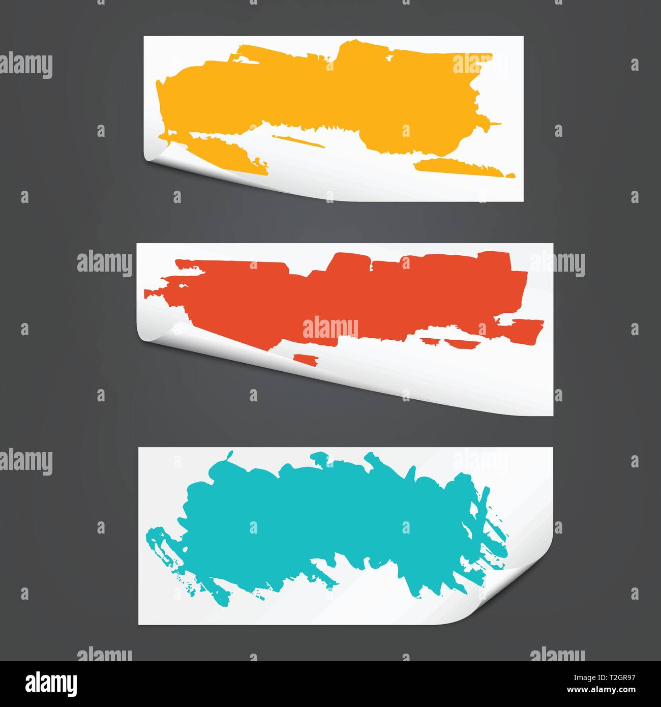 White note notebook paper with folded corners and colorful stains on it ...