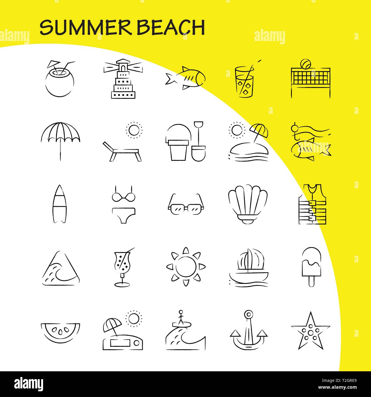 Beach Hand Drawn Icon Pack For Designers And Developers. Icons Of Fish ...