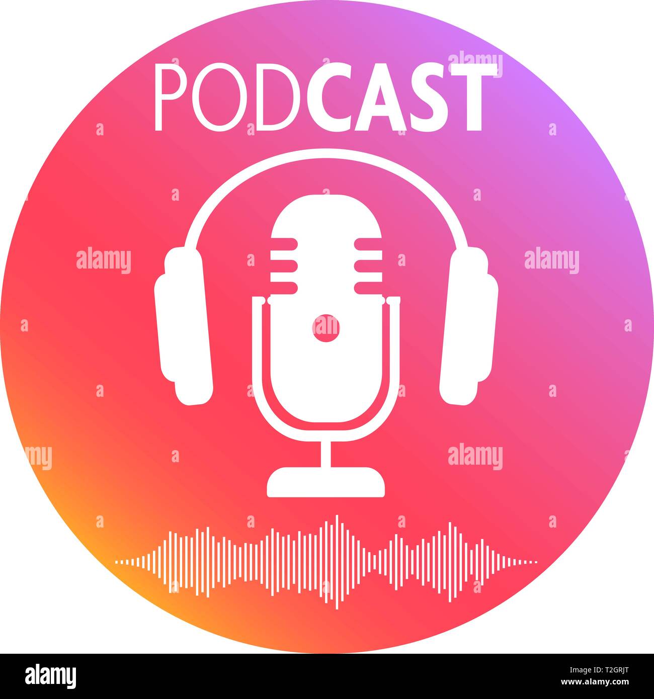 round podcasting symbol with microphone, headphone and audio waveform ...