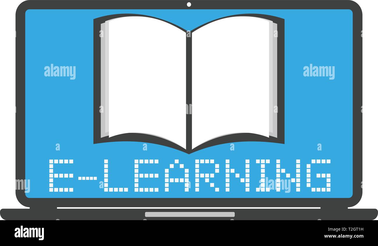 e-learning online education symbol with laptop computer and book vector ...