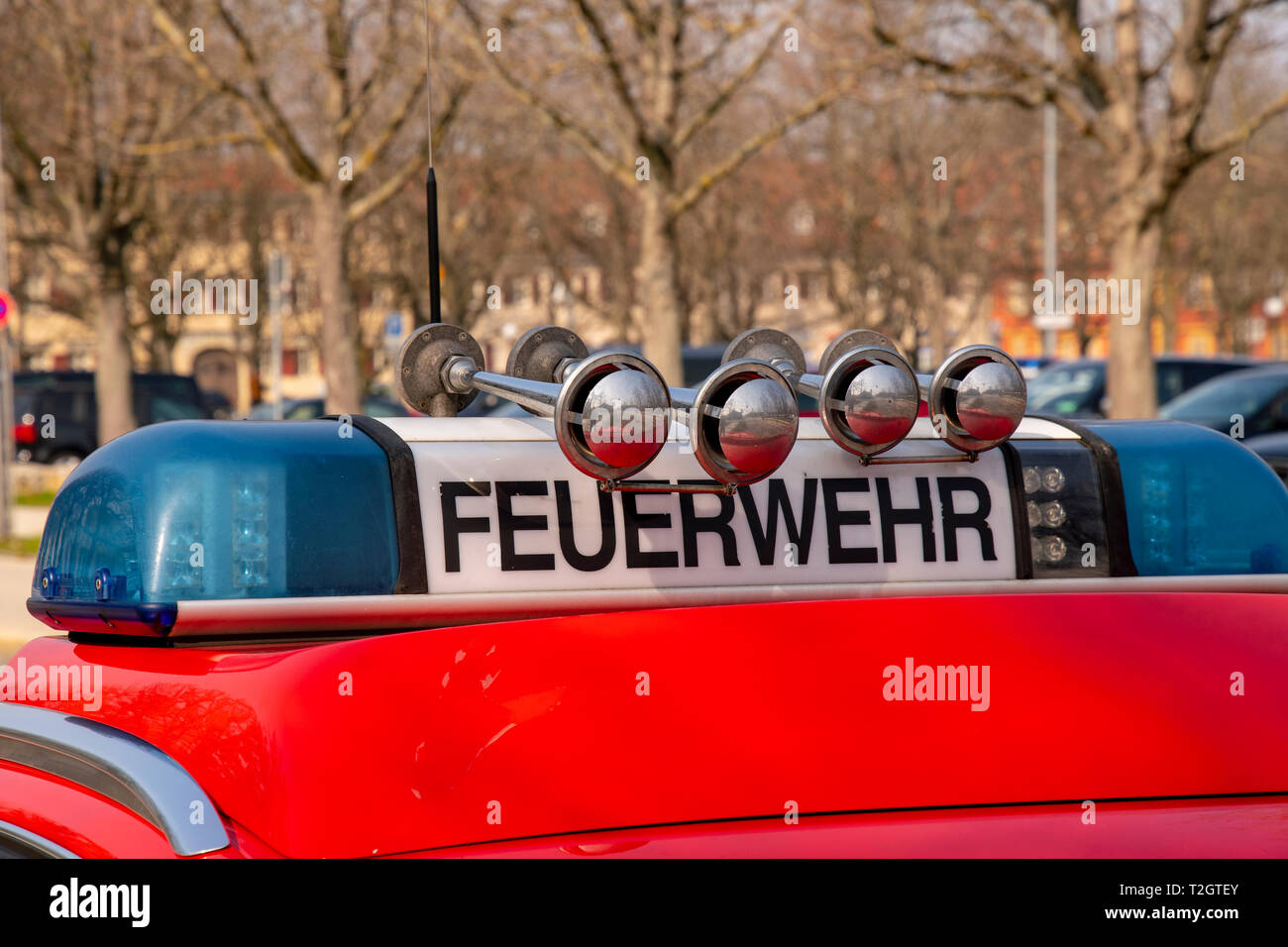 Fire engine blue light, siren and the inscription fire department Stock ...