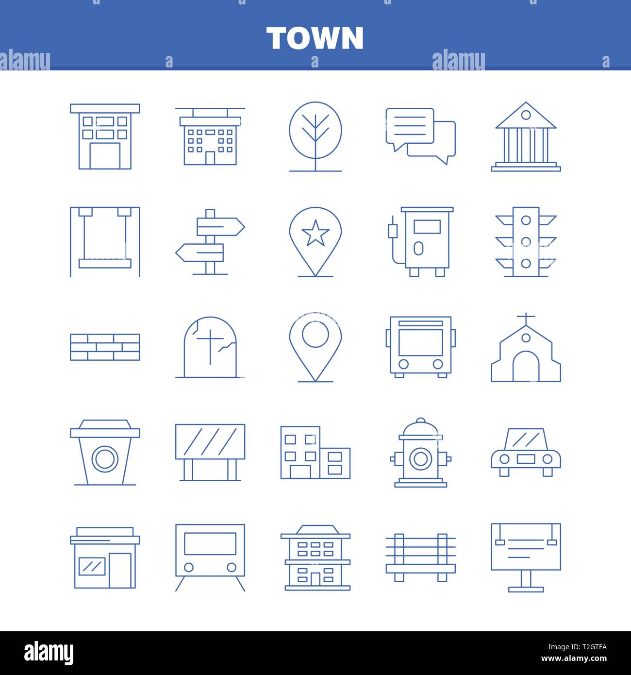 Town Line Icons Set For Infographics, Mobile UX/UI Kit And Print Design ...