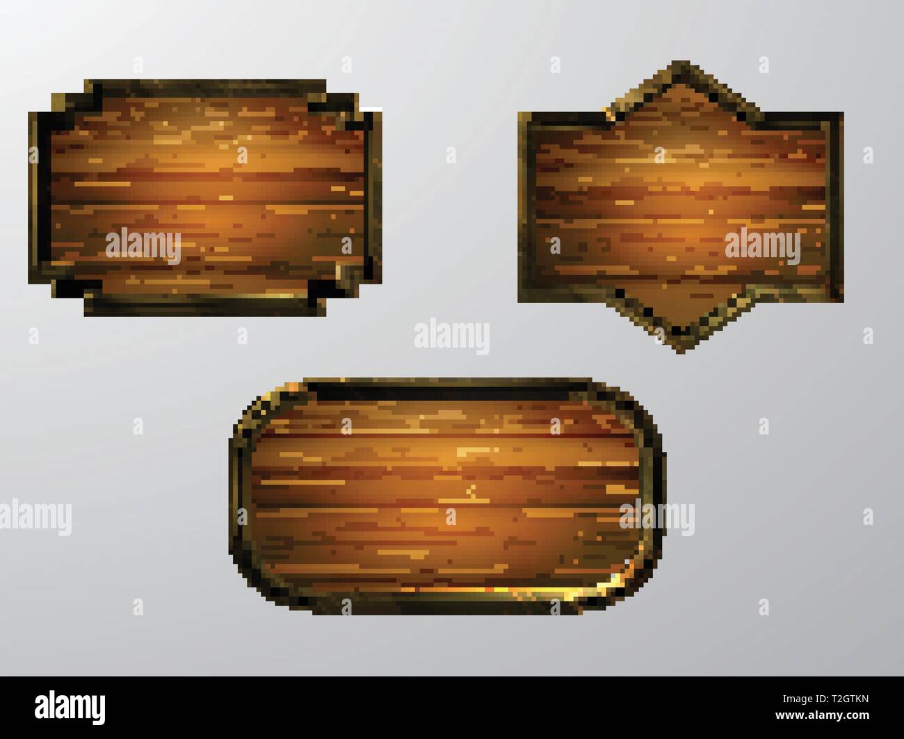 Vector realistic illustration of wooden signboard set isolated on white ...