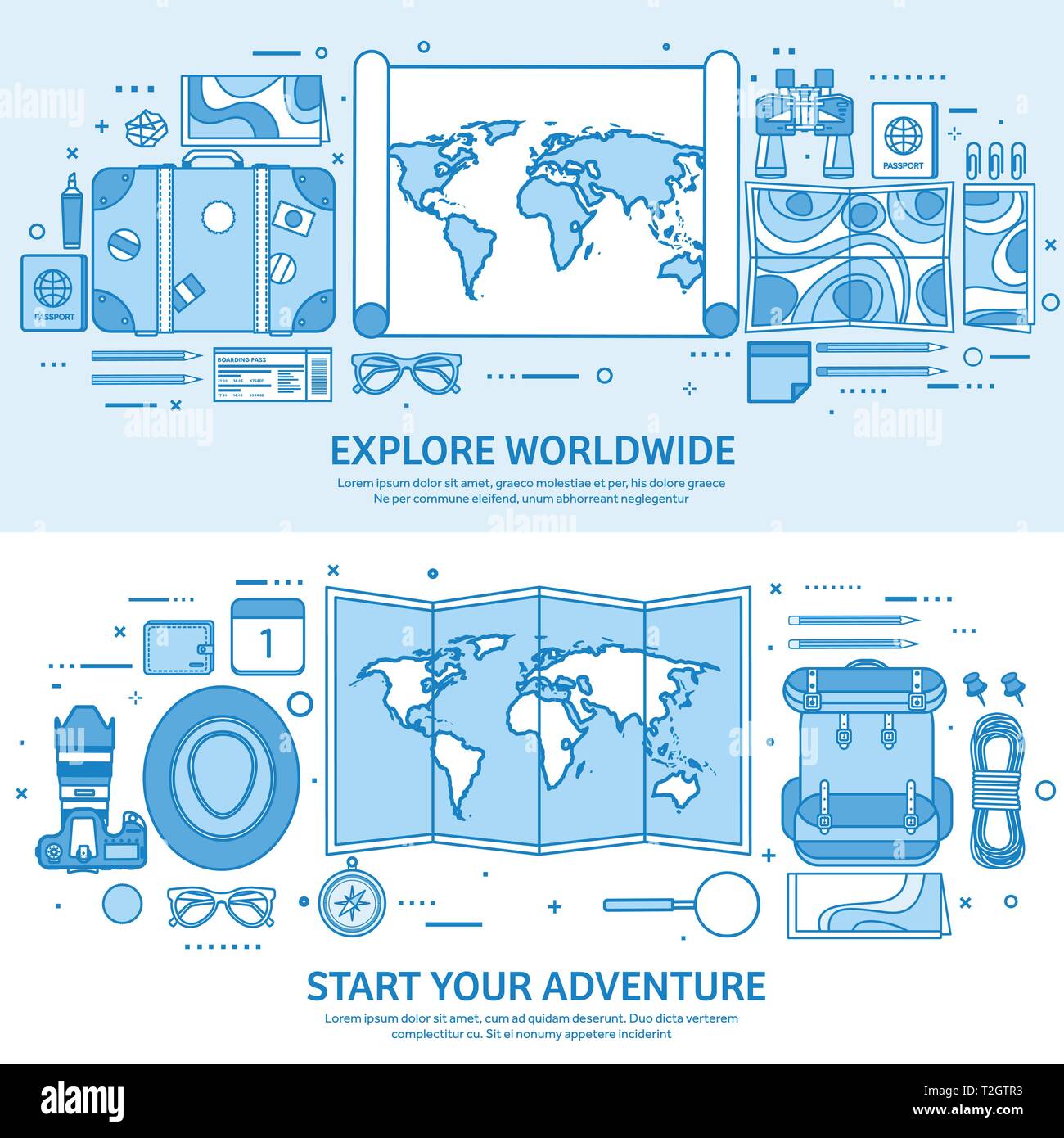 Travel and tourism. World map, earth globe. Trip tour journey, summer ...