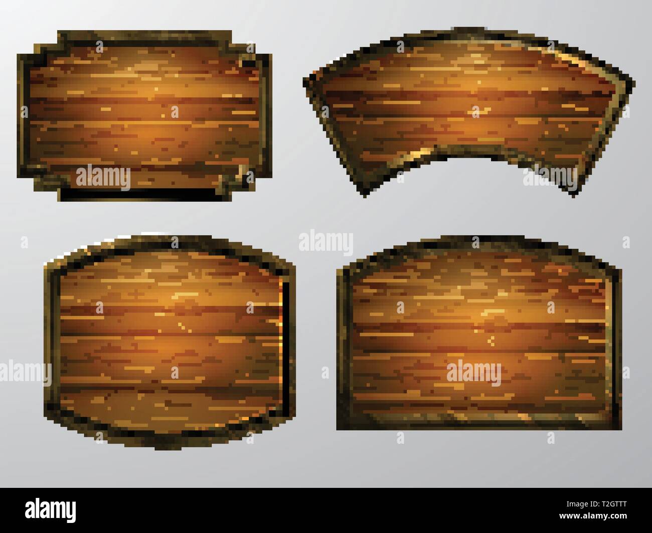 Vector realistic illustration of wooden signboard set isolated on white ...