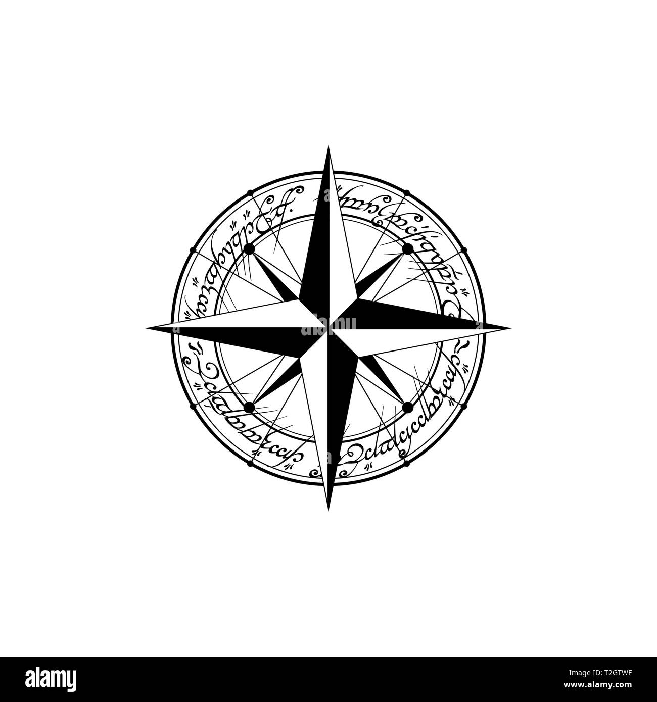 Black compass silhouette with sample arabic text isolated on white ...