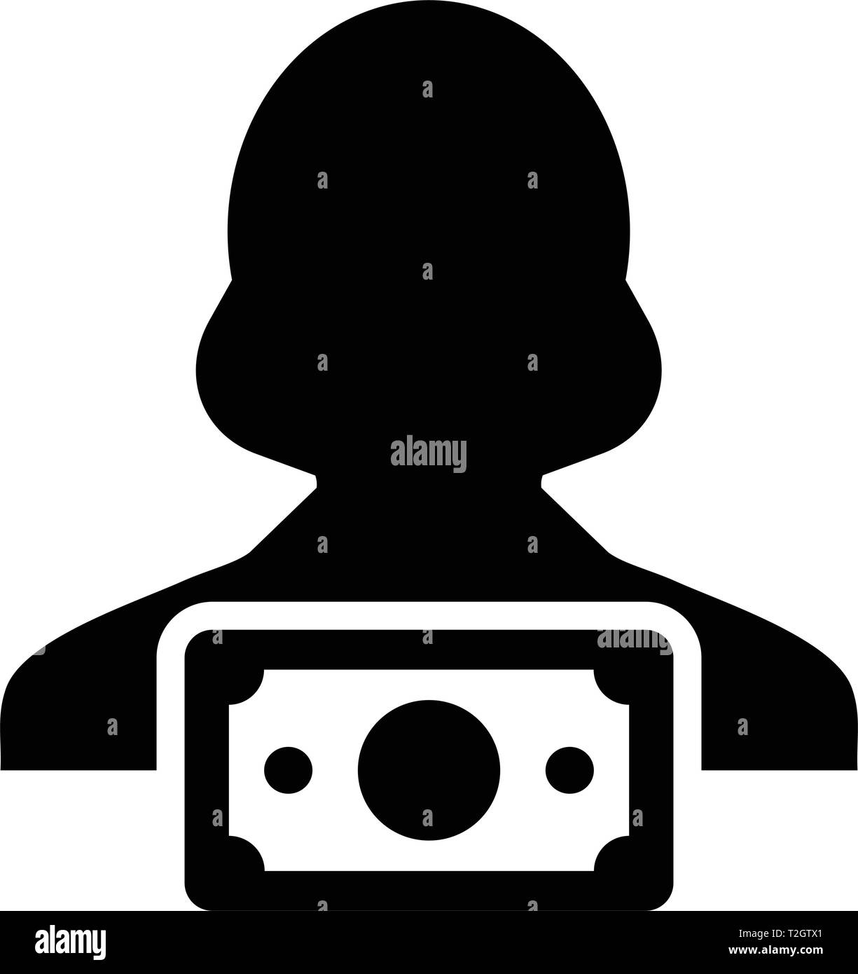 Cash icon vector female user person profile avatar with money symbol in ...