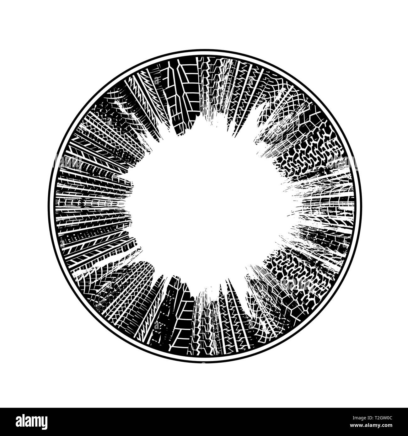 Grunge circle tire tracks frame isolated on white background Stock ...