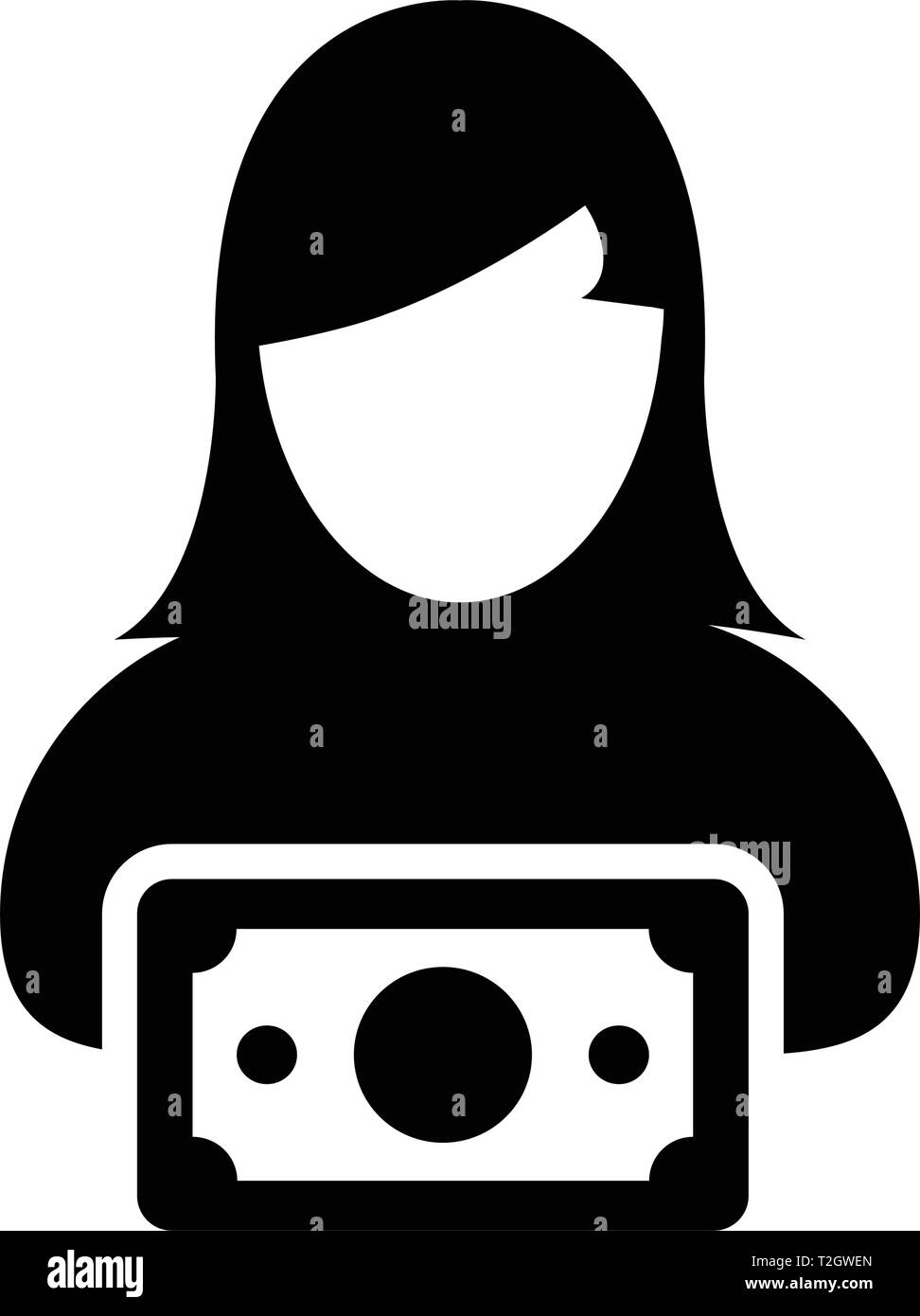 Funding icon vector female user person profile avatar with money symbol ...