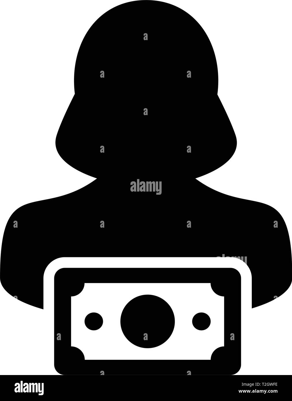 Finance icon vector female user person profile avatar with money symbol ...