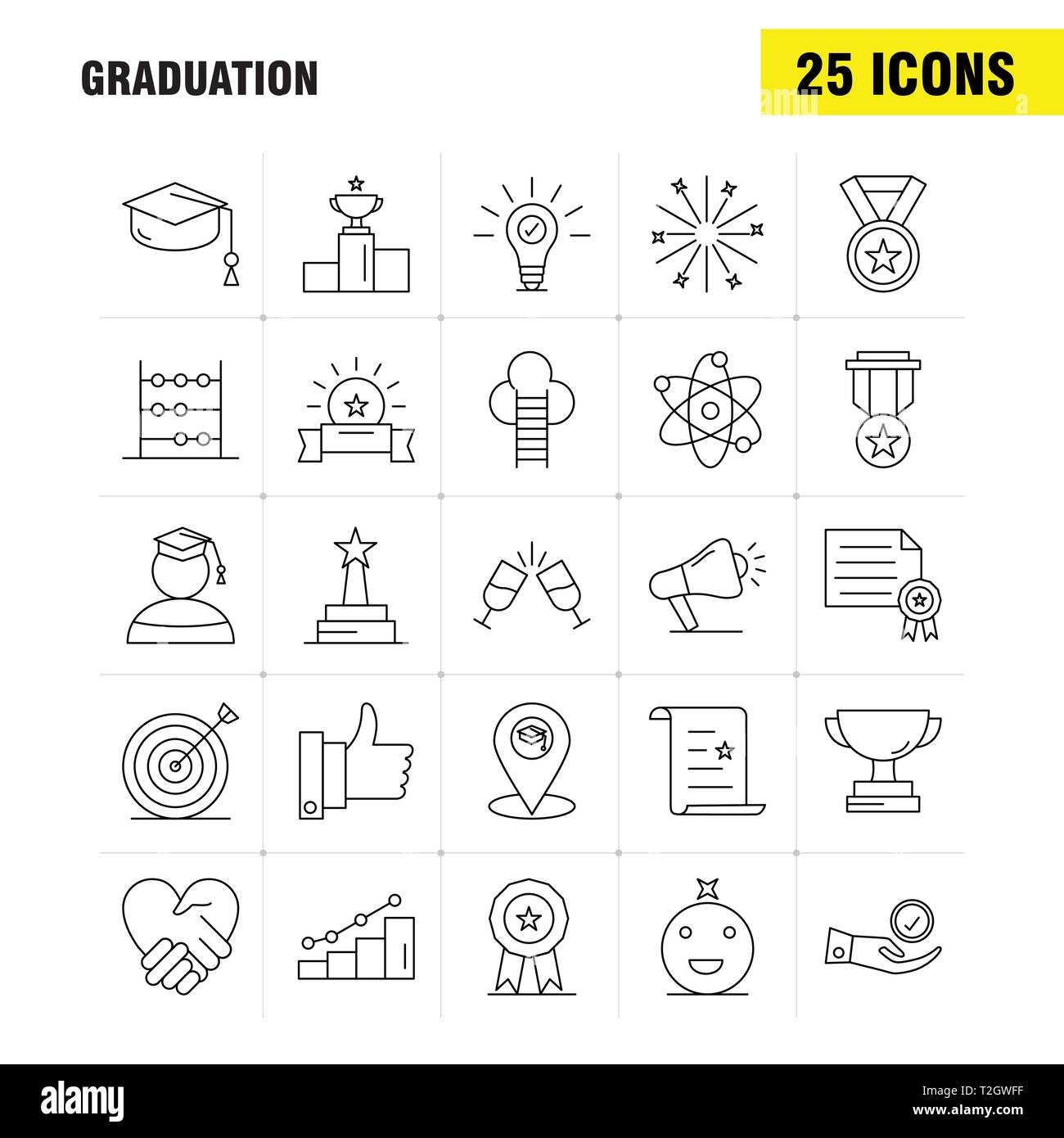 Graduation Line Icons Set For Infographics, Mobile UX/UI Kit And Print ...