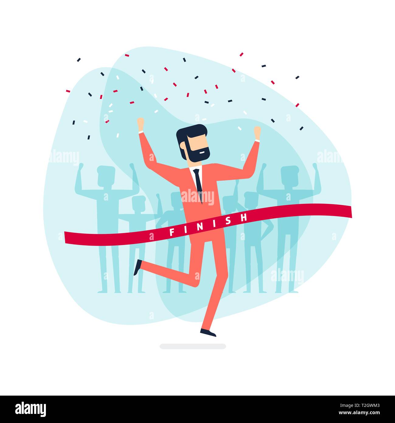 Successful businessman celebrating victory. Jumping man crossing the ...