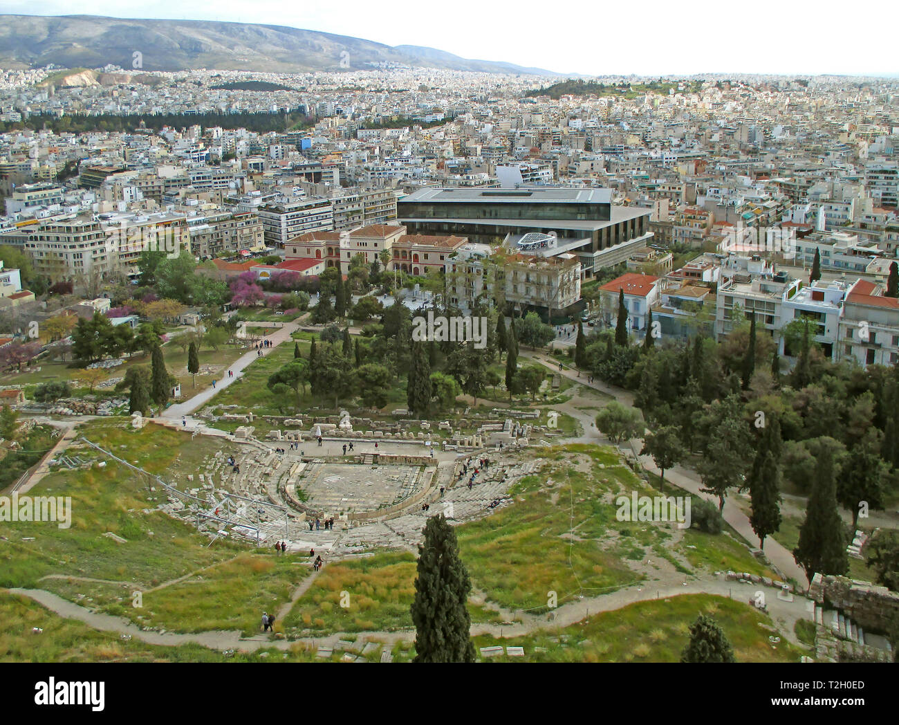 Theatre of Dionysus Ruins and the Modern Building of Acropolis Museum ...