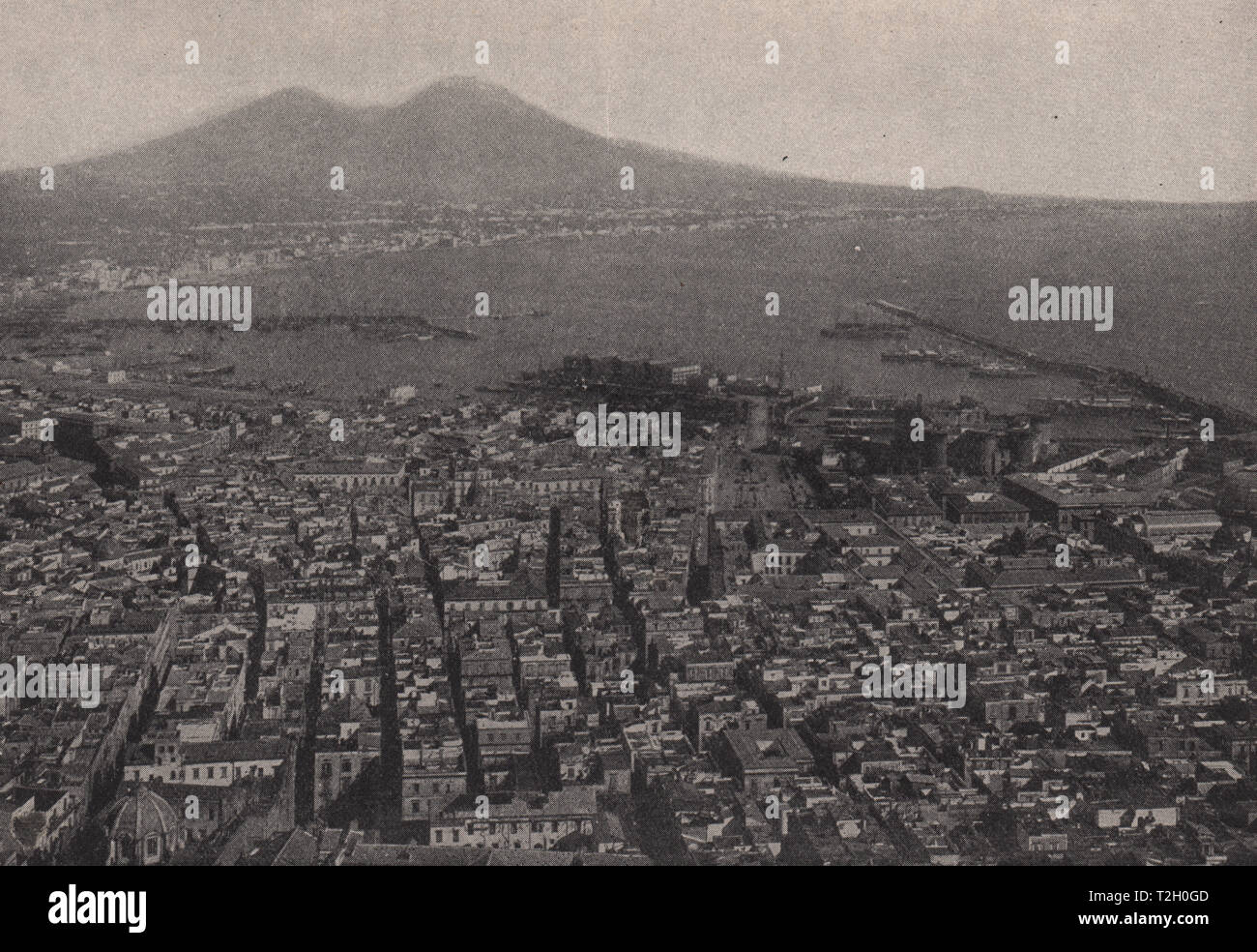 Bird's-Eye View of Naples Showing Mount Vesuvius in the Distance Stock ...