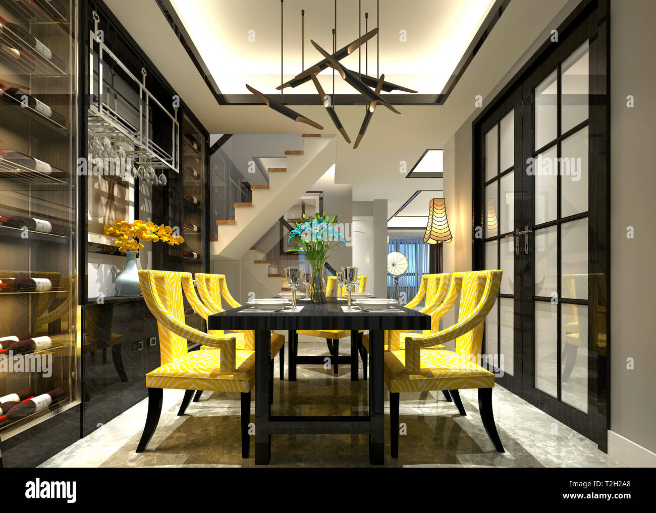 3d render of dining room Stock Photo - Alamy