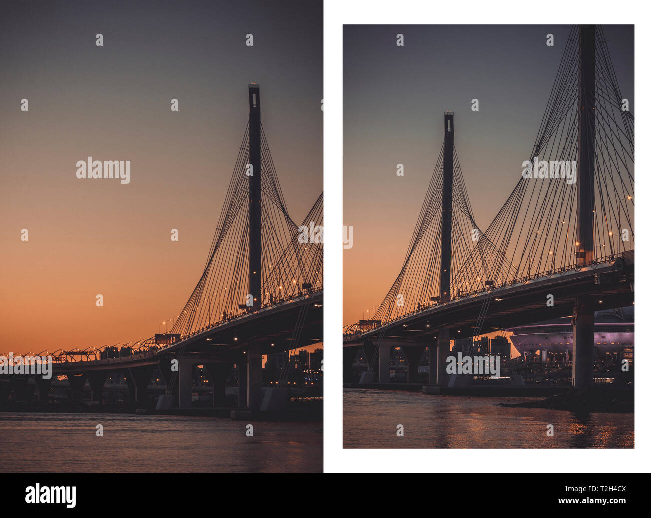 Collage bridge in the evening at sunset. Beautiful bridge in the ...