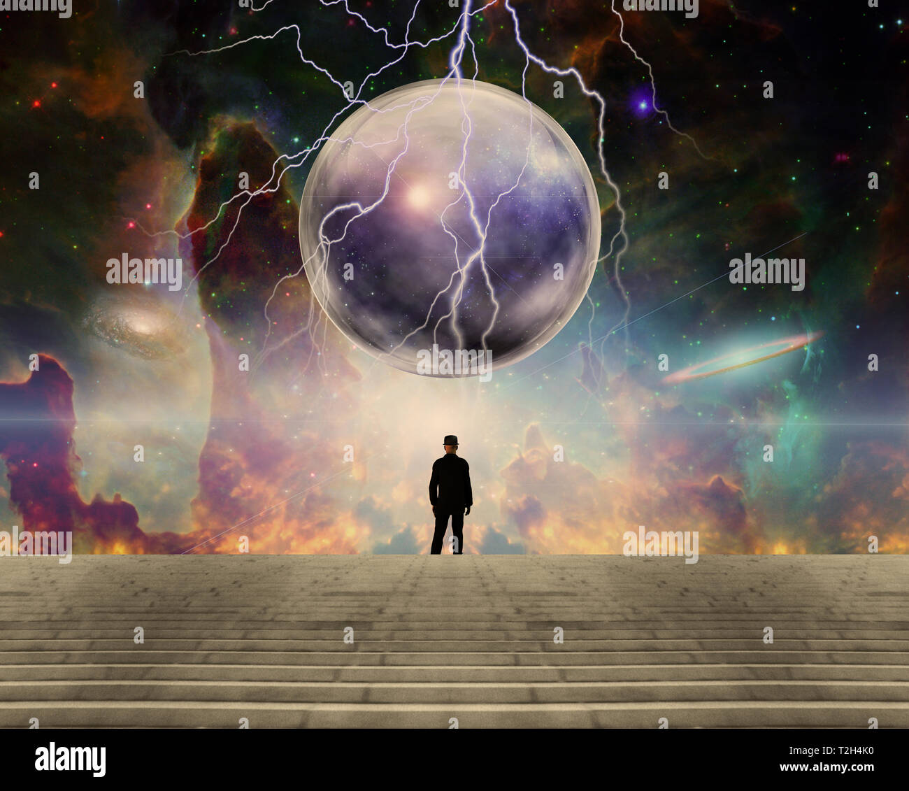 Surreal composition. The Universe inside crystal ball Stock Photo - Alamy