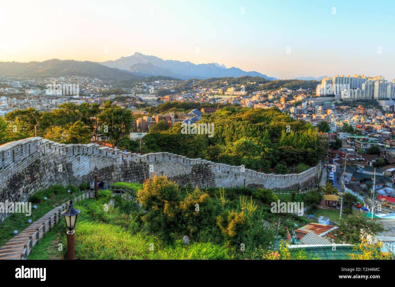 Hanyangdoseong, a fortress wall in Seoul city in Korea. It was the ...