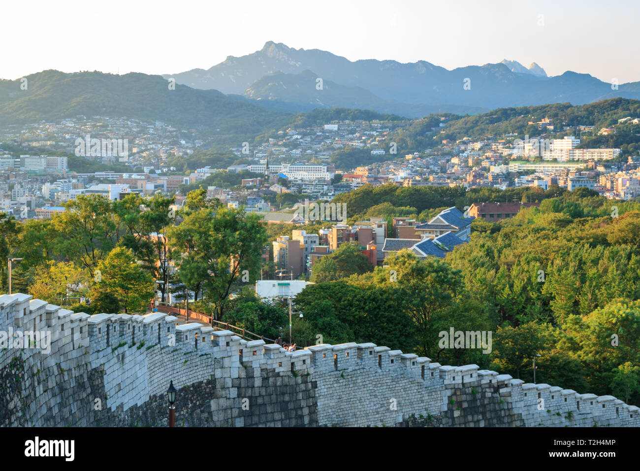 Hanyangdoseong, a fortress wall in Seoul city in Korea. It was the ...