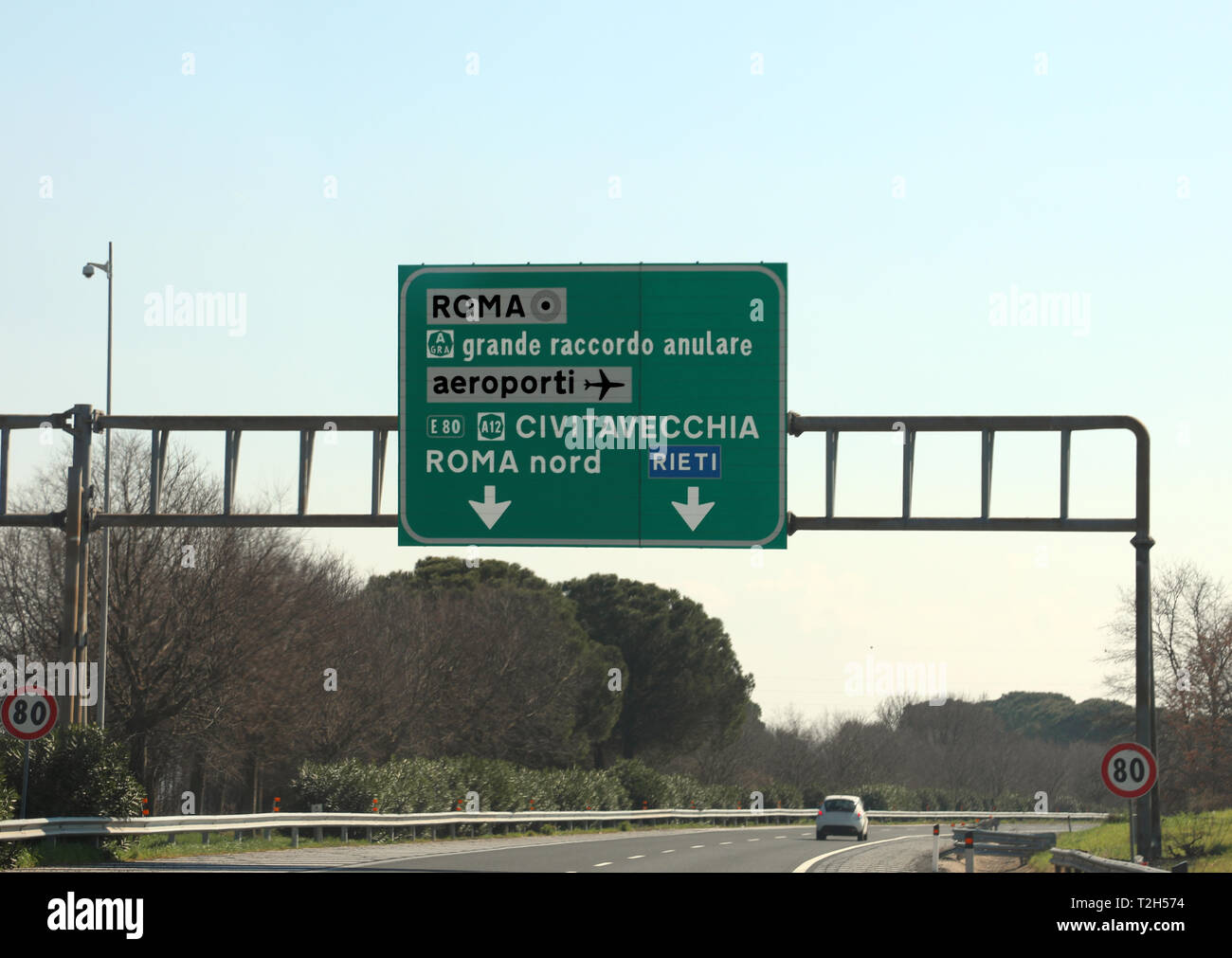 road junction in the italian highway and indications to ROME or ...
