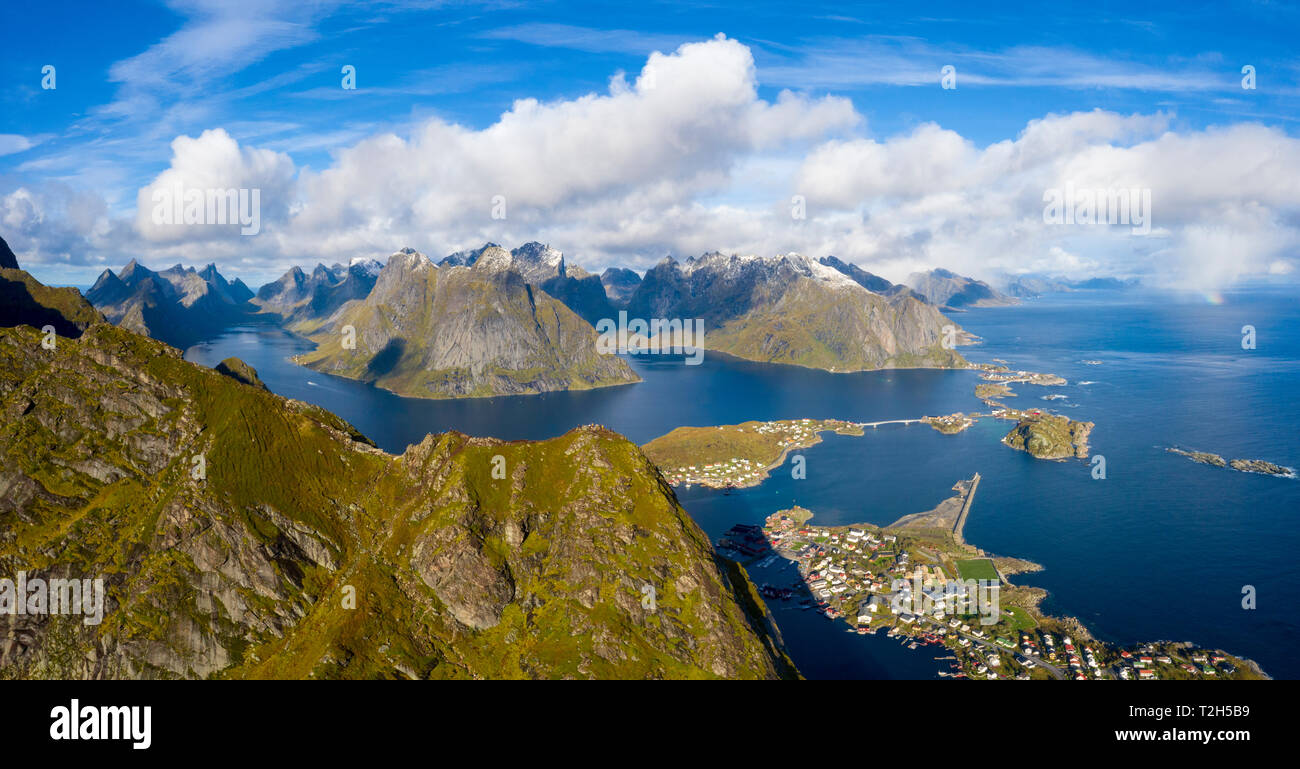 Aerial view of mountains around Reine, Moskenes, Norway, Europe Stock ...