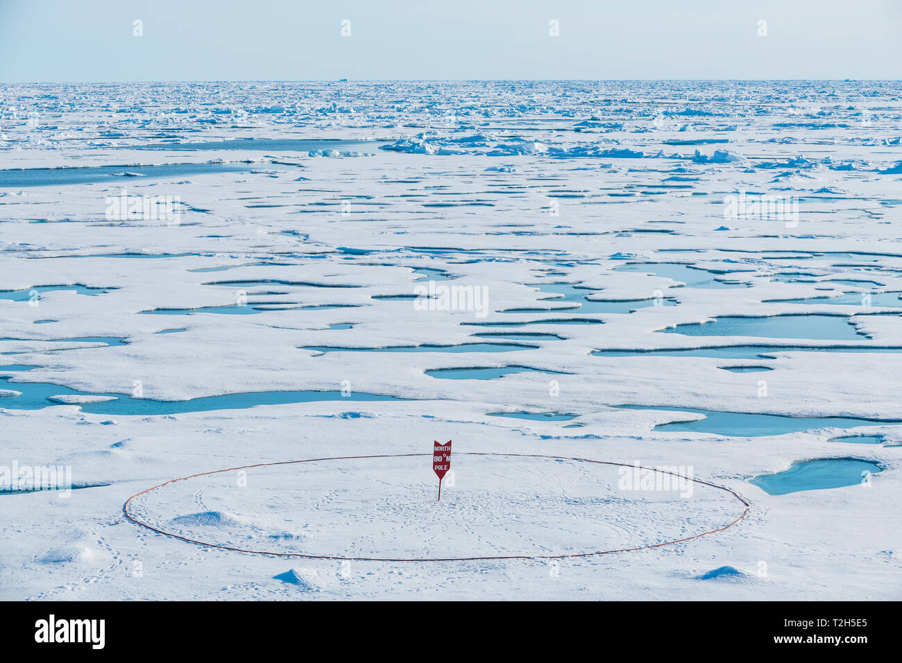 Circle around sign on North Pole, Arctic Stock Photo - Alamy
