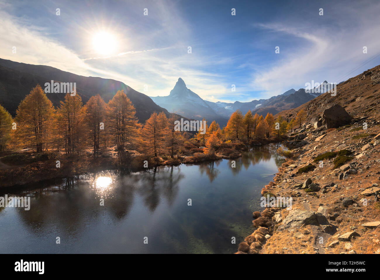 Grindjisee Lake by Matterhorn during autumn in Zermatt, Switzerland ...