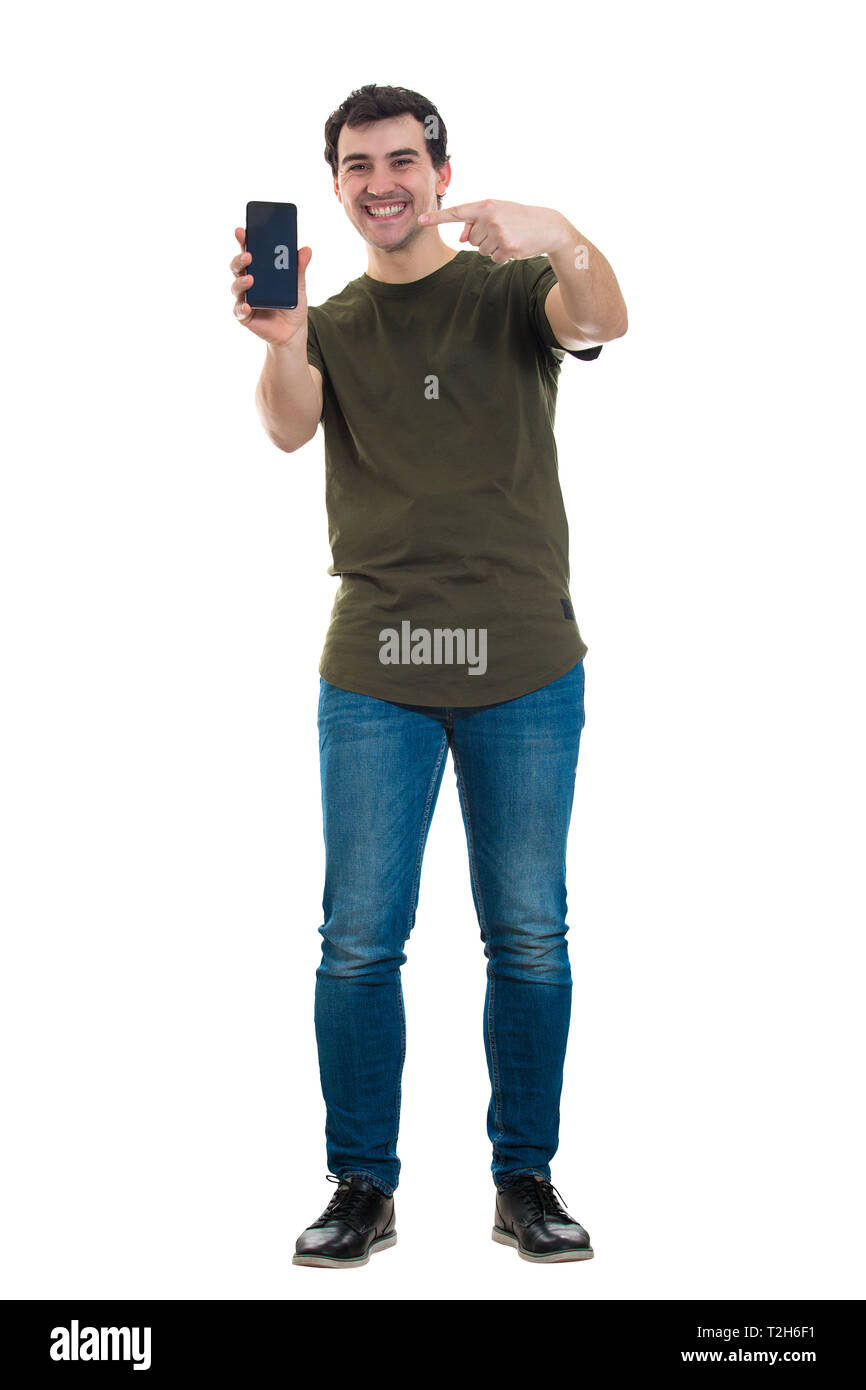 Excited guy pointing black Cut Out Stock Images & Pictures - Alamy