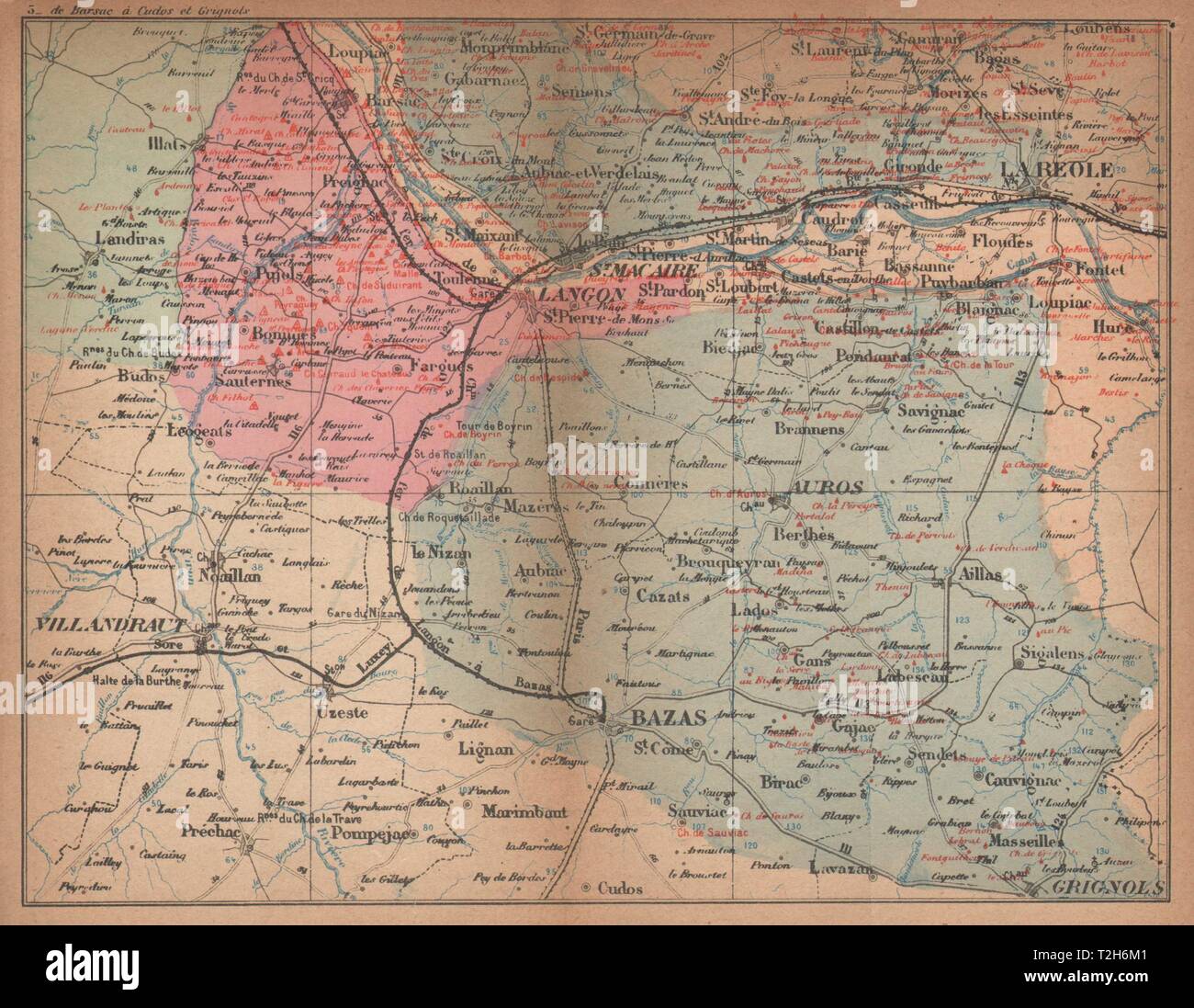 BORDEAUX WINE MAP. La Réole. Graves Entre-deux-Mers chateaux. COCKS ...