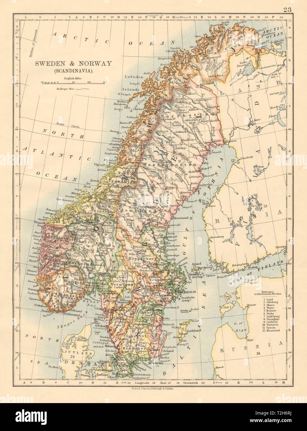 SCANDINAVIA Sweden Norway Railways Undersea telegraph cables JOHNSTON ...