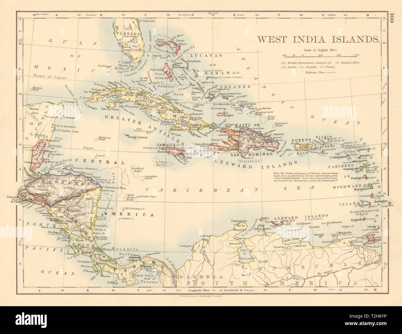 WEST INDIA ISLANDS Caribbean Lucayas Caribbee Cuba JOHNSTON 1892 old ...