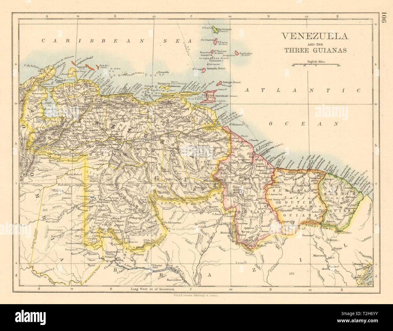 VENEZUELA / GUIANAS Suriname British French Dutch Guyana JOHNSTON 1892 ...