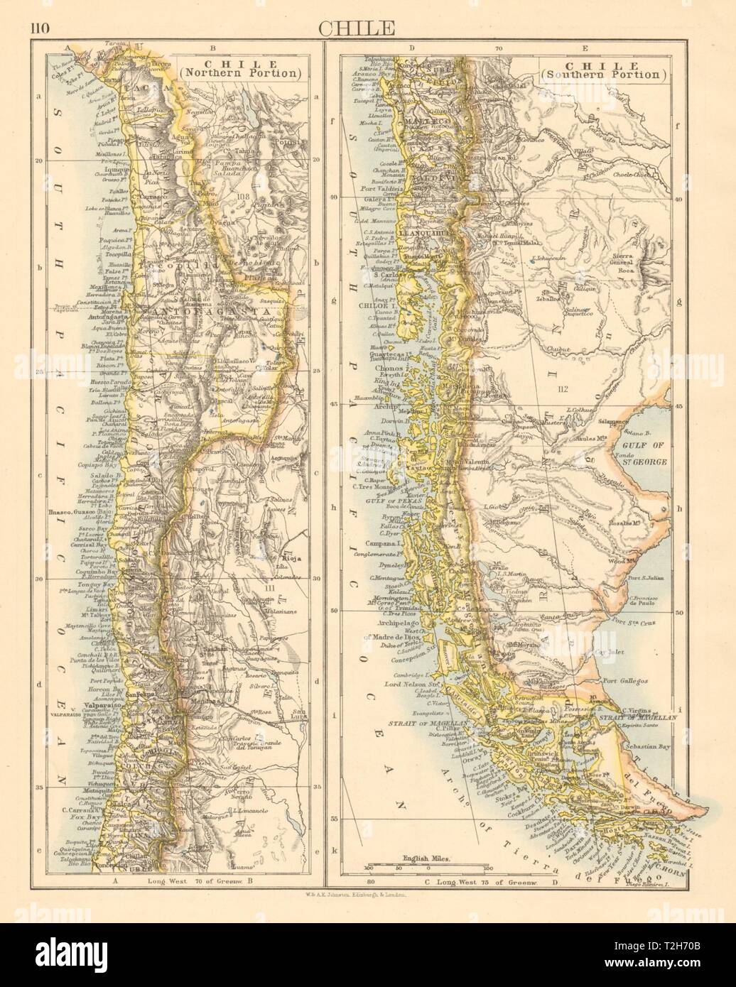 CHILE showing Puna de Atacama as Chilean. Patagonia JOHNSTON 1892 old ...