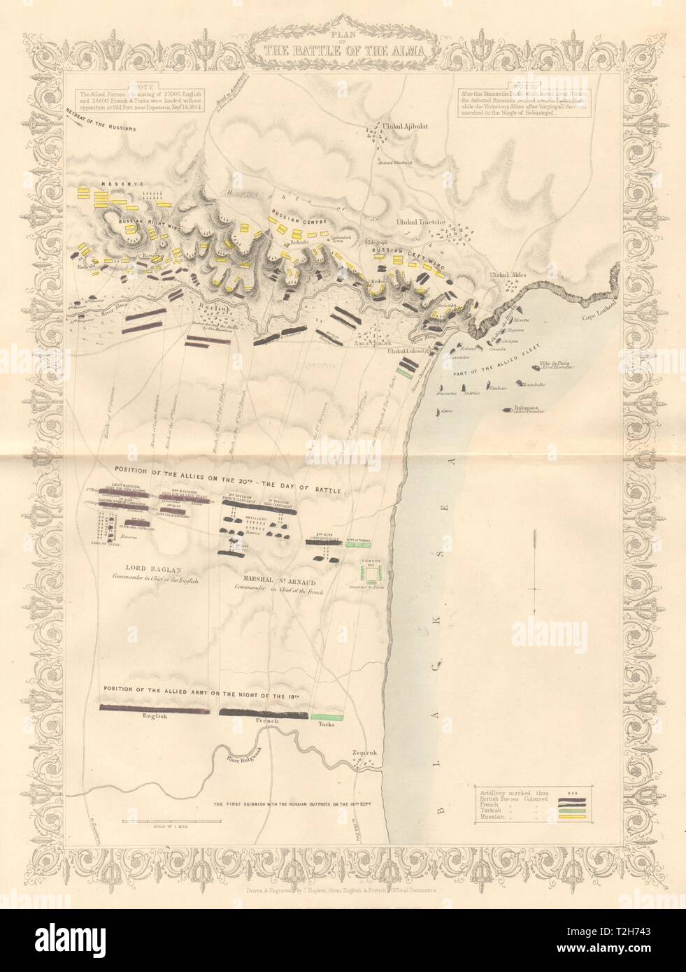 BATTLE OF THE ALMA. Plan by TALLIS & RAPKIN. Sevastopol, Crimean War ...