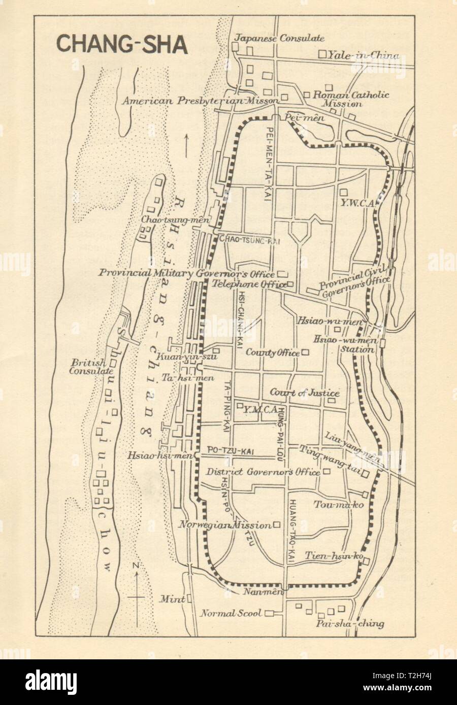 'Chang-sha'. Changsha antique town city sketch plan. China 1924 old map ...