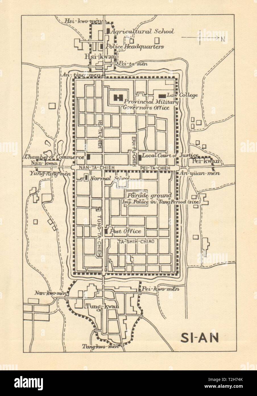 'Si-an'. Xi''an antique town city sketch plan. China 1924 old map Stock ...
