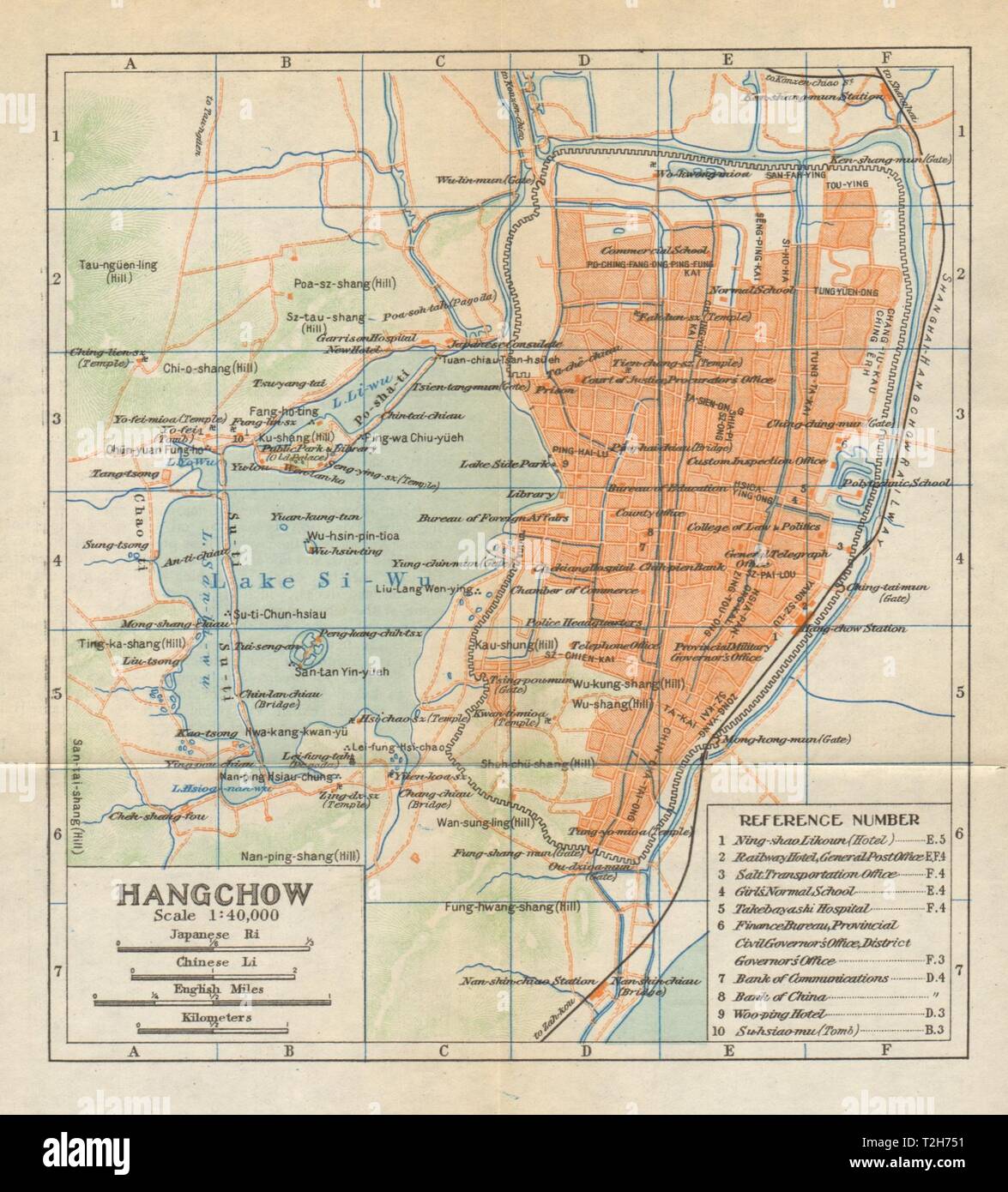 'Hangchow'. Hangzhou antique town city plan. China 1924 old map chart ...