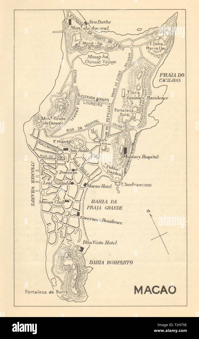 Macao antique town city sketch plan. China 1924 old map chart Stock ...