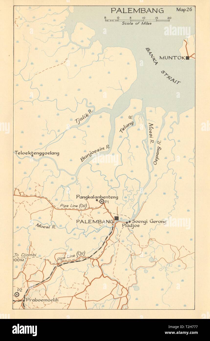 Palembang, Sumatra 1942 1957 old vintage map plan chart Stock Photo - Alamy