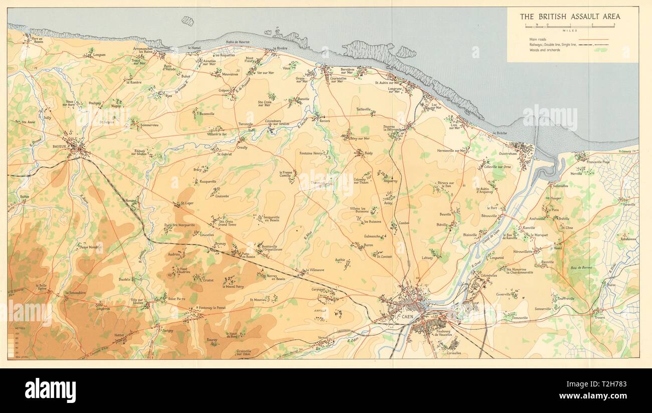 D-Day June 1944 British Assault Area. Caen Bayeux Gold Juno Sword beach ...