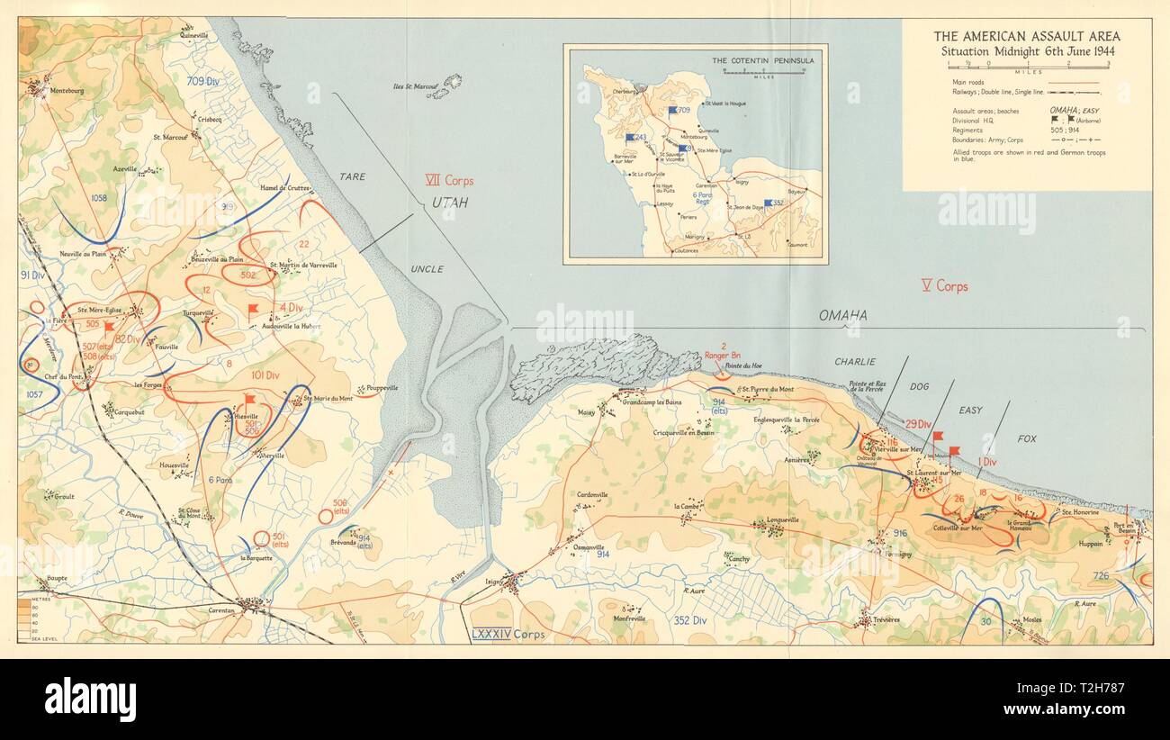 D-Day American assault area midnight 6 June 1944 Ohama Utah beaches ...