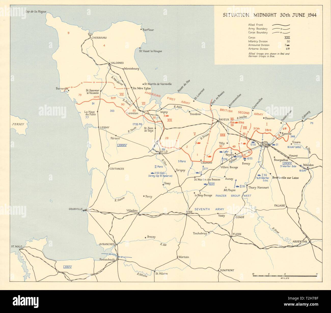 D-Day Normany landings. Situation midnight 30 June 1944. Overlord 1962 ...