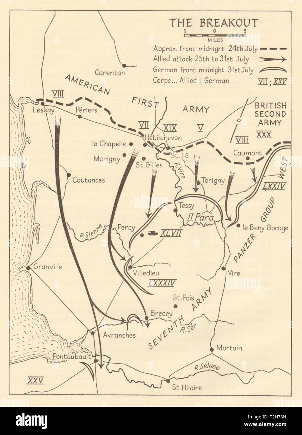 Front Line Map Of Allied Operation Cobra