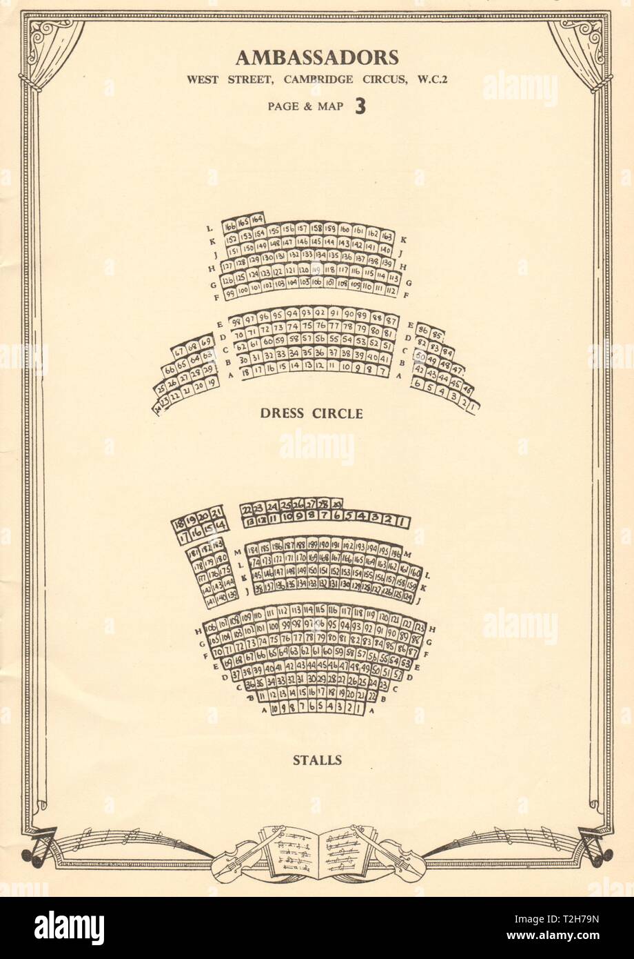 Ambassadors Theatre, Charing Cross Road, London. Vintage seating plan c1955 Stock Photo - Alamy