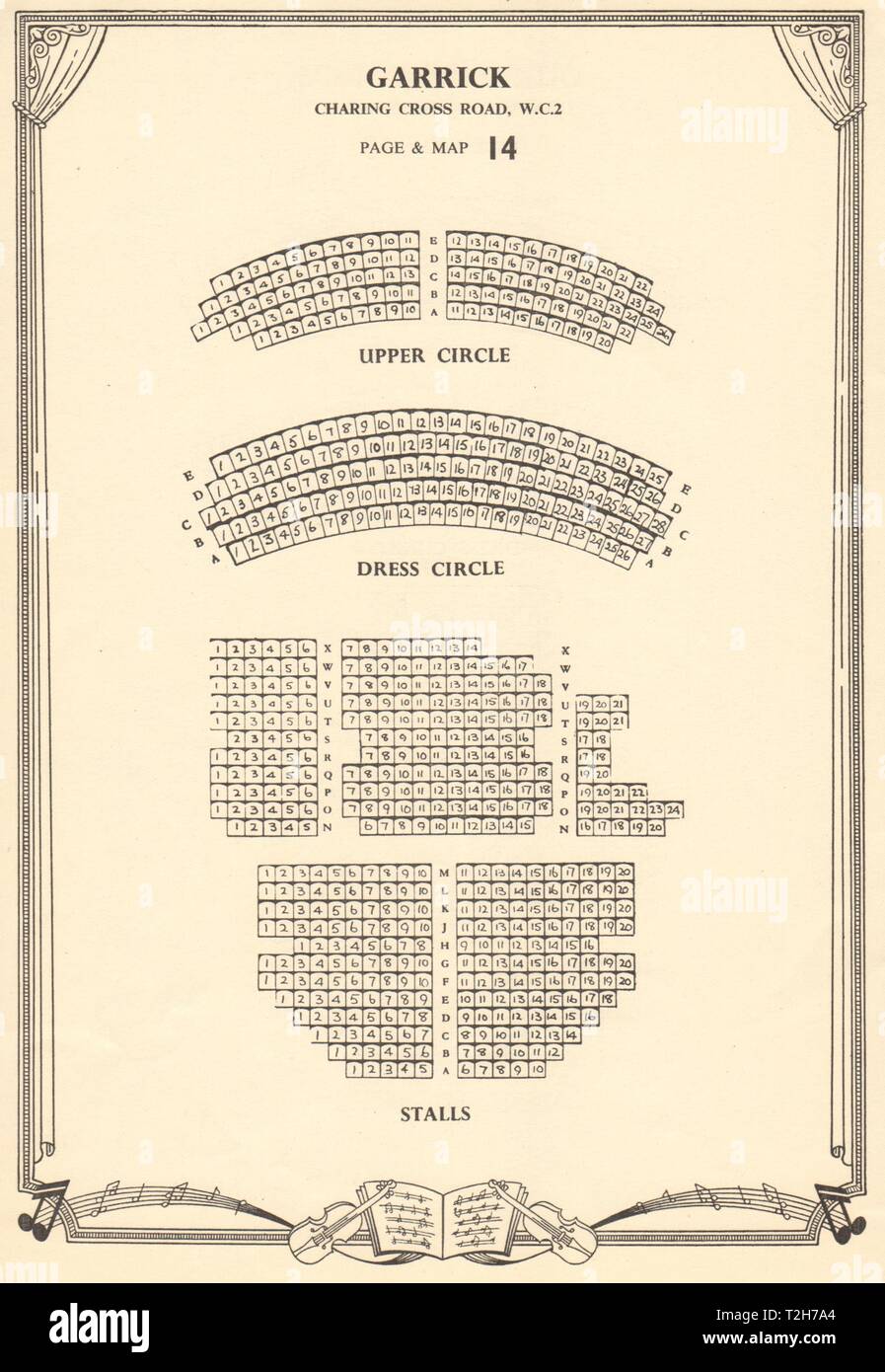 Garrick Theatre, Charing Cross Road, London. Vintage seating plan c1955 print Stock Photo - Alamy