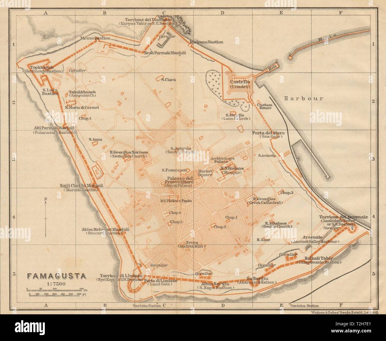 Famagusta /Gazimagusa antique town city plan. Cyprus 1912 old map Stock ...