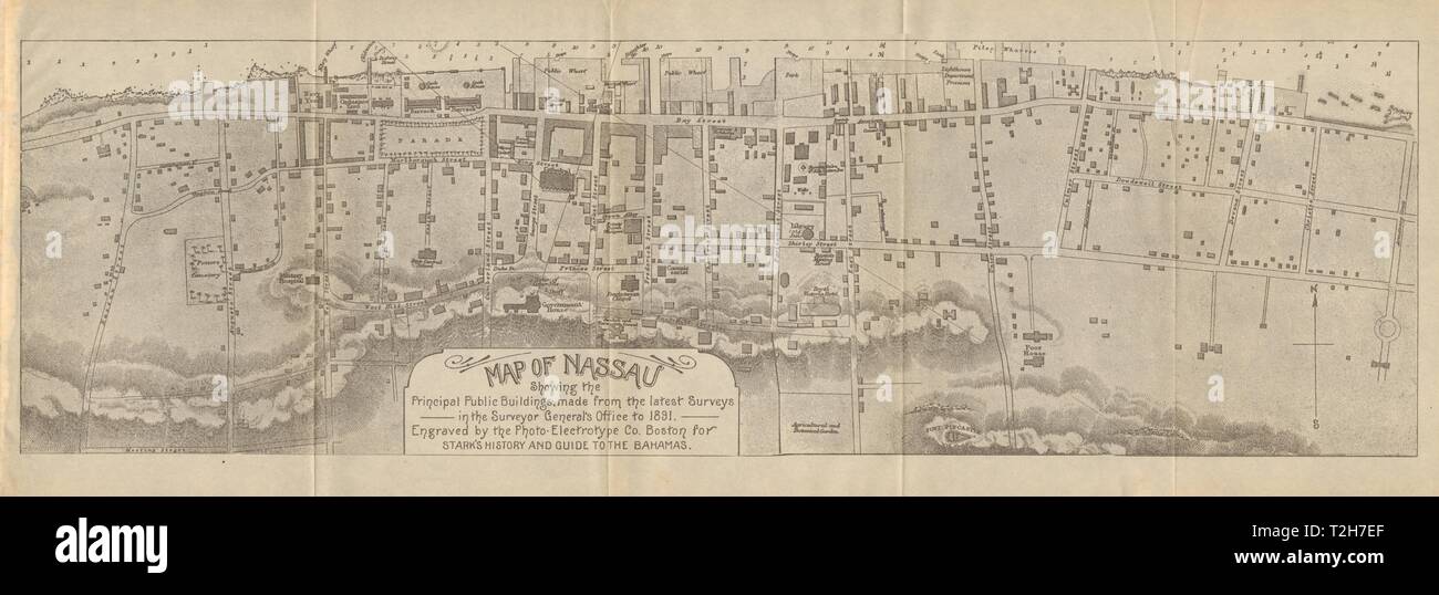 Antique town city plan of NASSAU, BAHAMAS by Stark 1891 old map chart ...