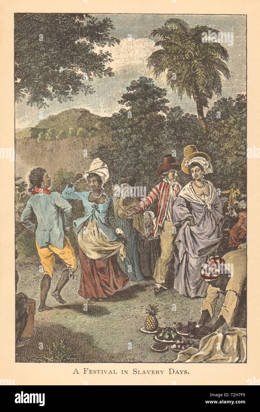 A Festival in Slavery Days, NASSAU, BAHAMAS 1891 old antique print ...