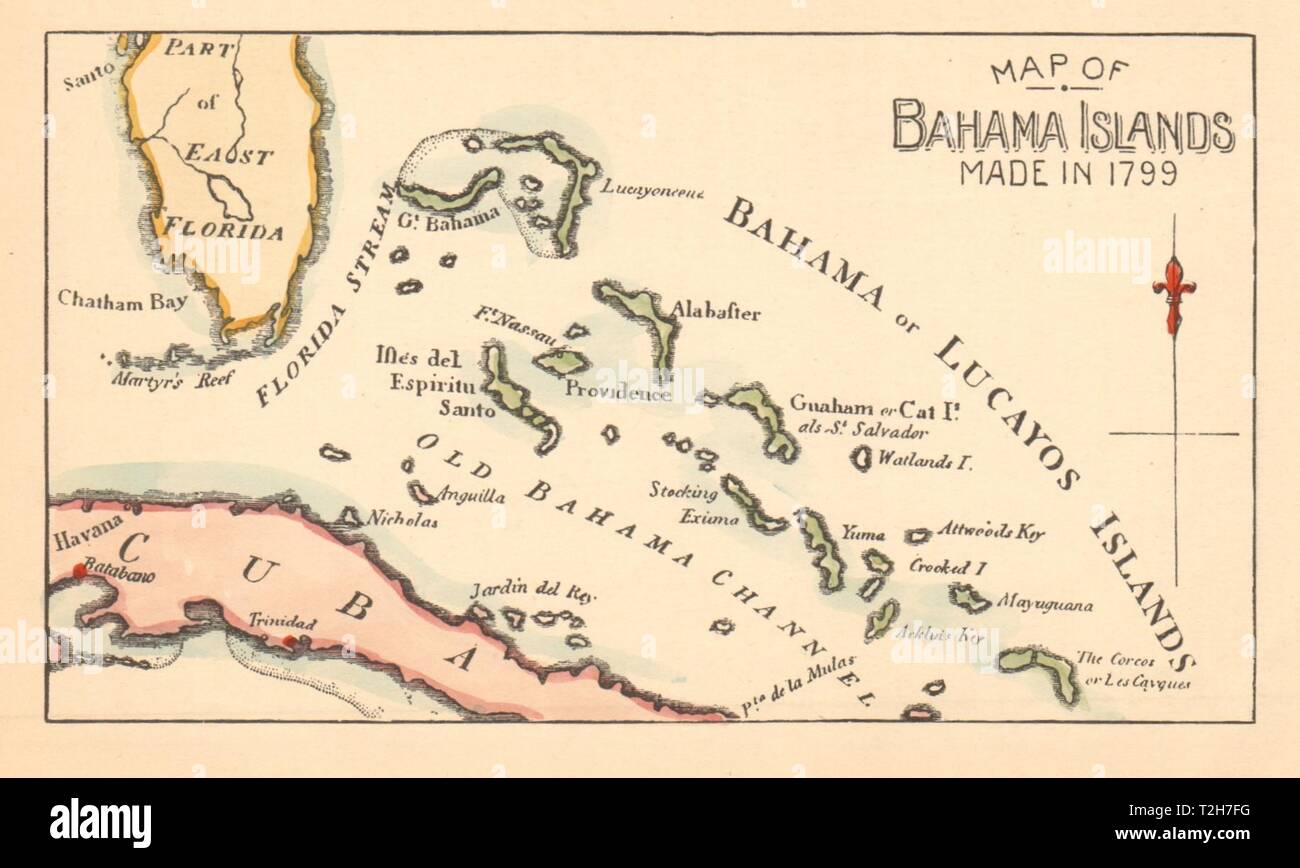 Reproduction of a 1799 Map of the Bahamas Islands 1891 old antique ...