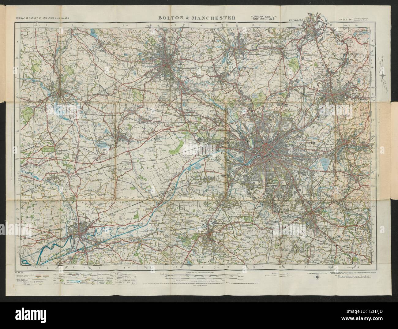 Bolton & Manchester Sheet 36 Wigan Oldham Warrington ORDNANCE SURVEY ...